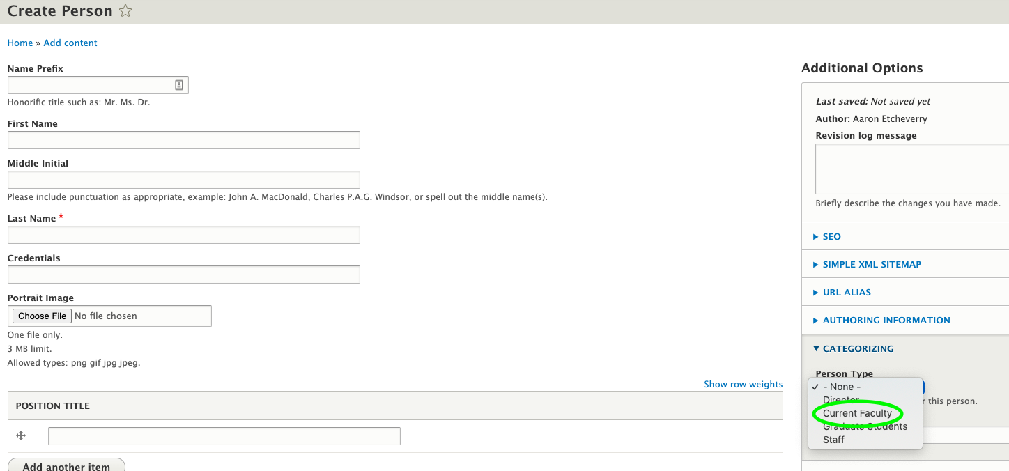 How to create a new person web profile on a Sitefarm website | College of Letters and Science ...
